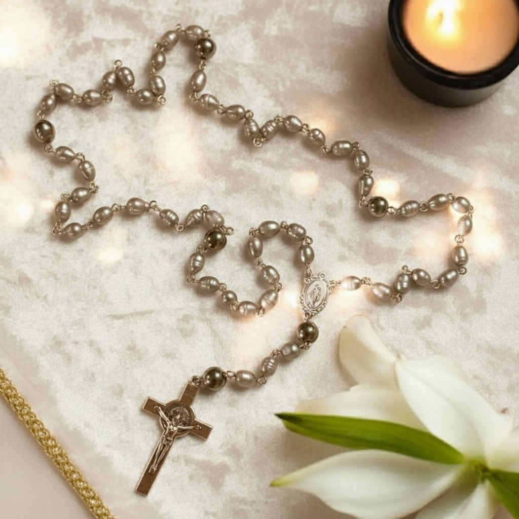 Silver Freshwater Pearl Rosary – Fiat Rosary | Handmade Catholic Rosary – ONE ROSARY A DAY