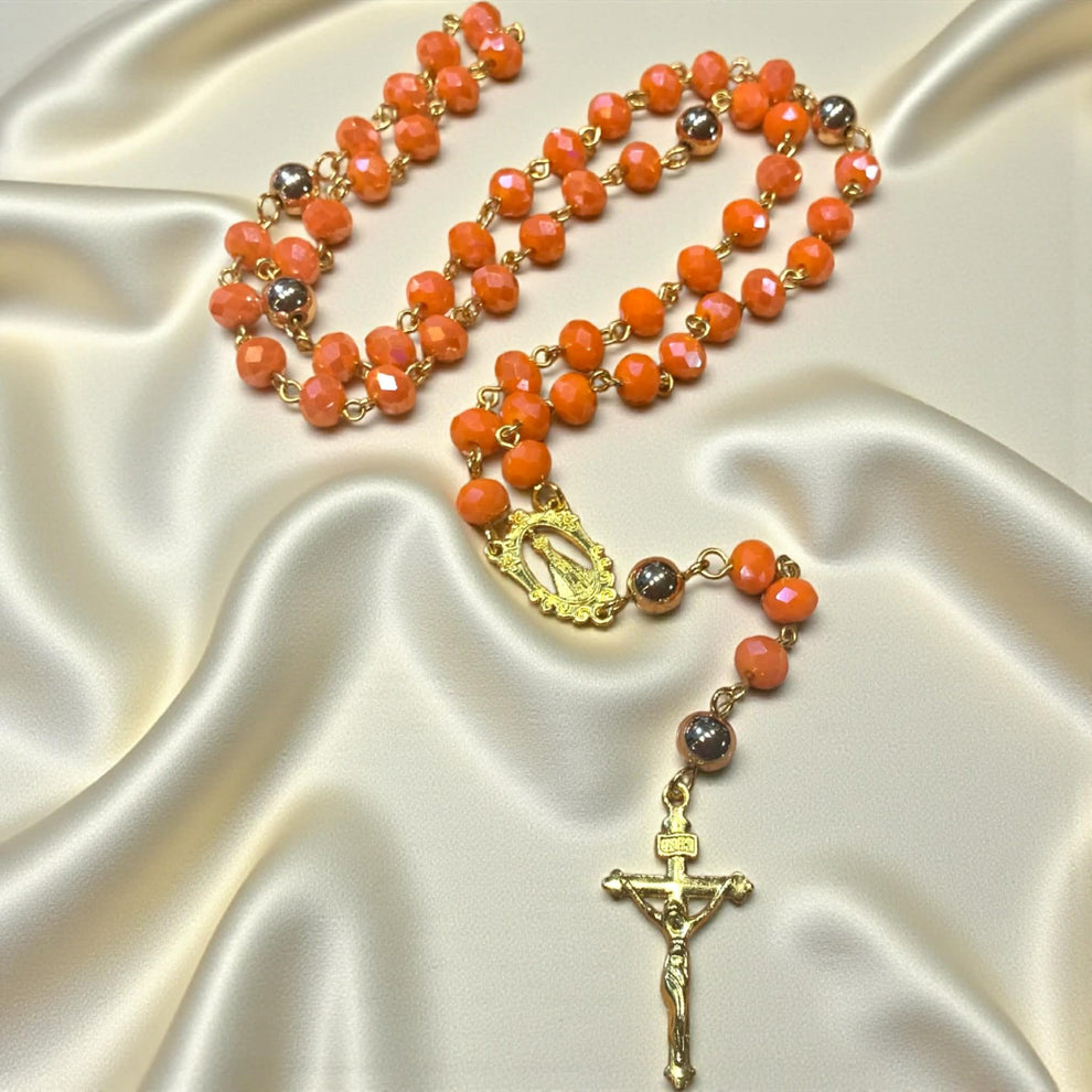 Rosary of Advent Hope – Coral Crystal & Silver Rosary – ONE ROSARY A DAY
